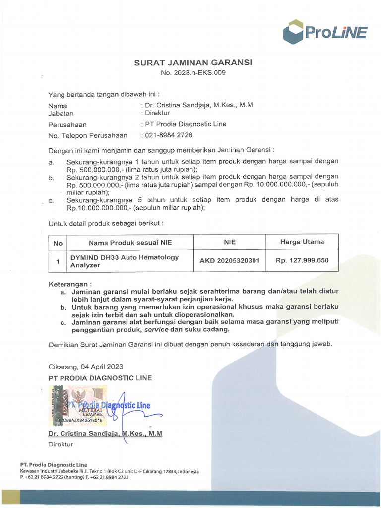 Surat Jaminan Garansi | PDF