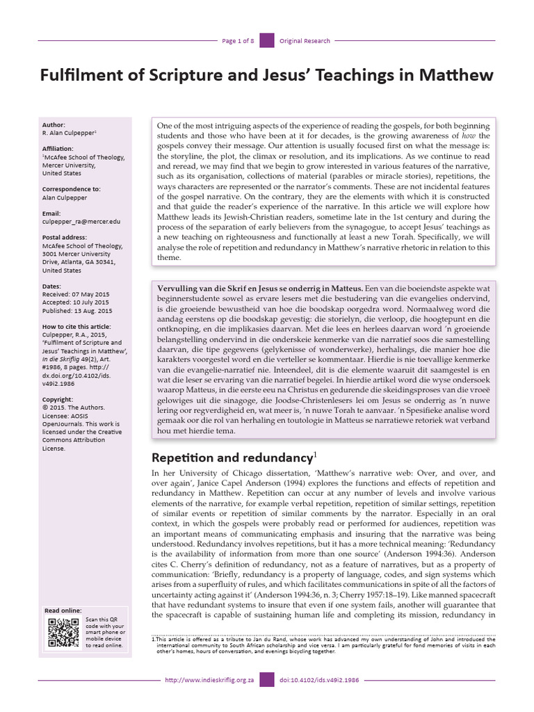 Fulfilment of Scripture and Jesus' Teachings in Matthew | PDF | Gospel ...