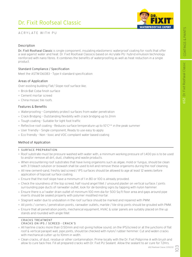 DR Fixit Roofseal Classic | Download Free PDF | Roof | Coating