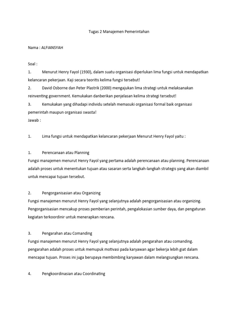 Tugas 2 Manajemen Pemerintahan | PDF