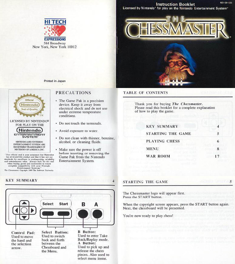 Chessmaster NES Manual | PDF