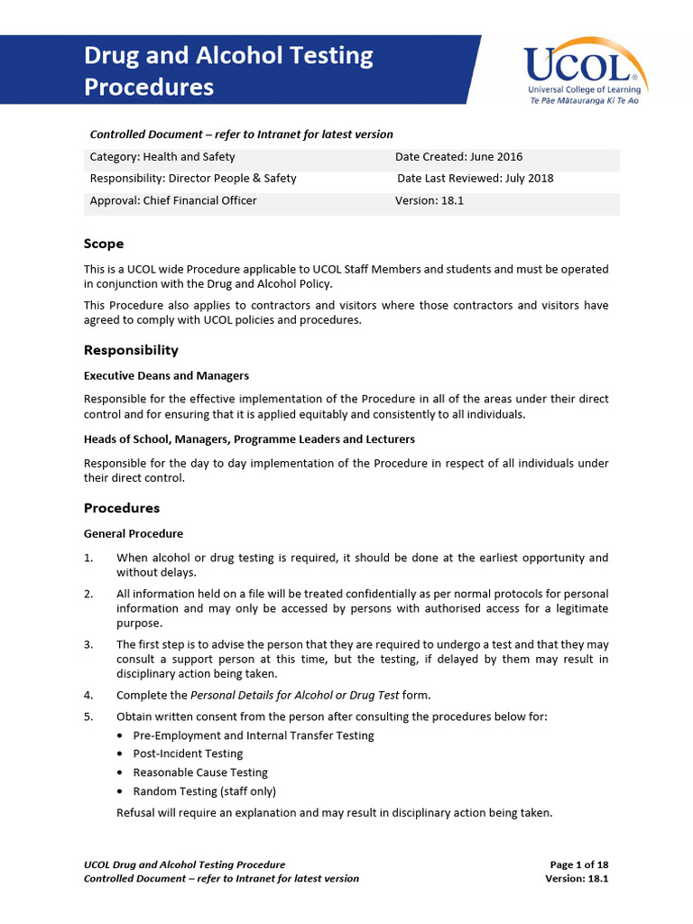 UCOL Drug & Alcohol Testing Guide | PDF