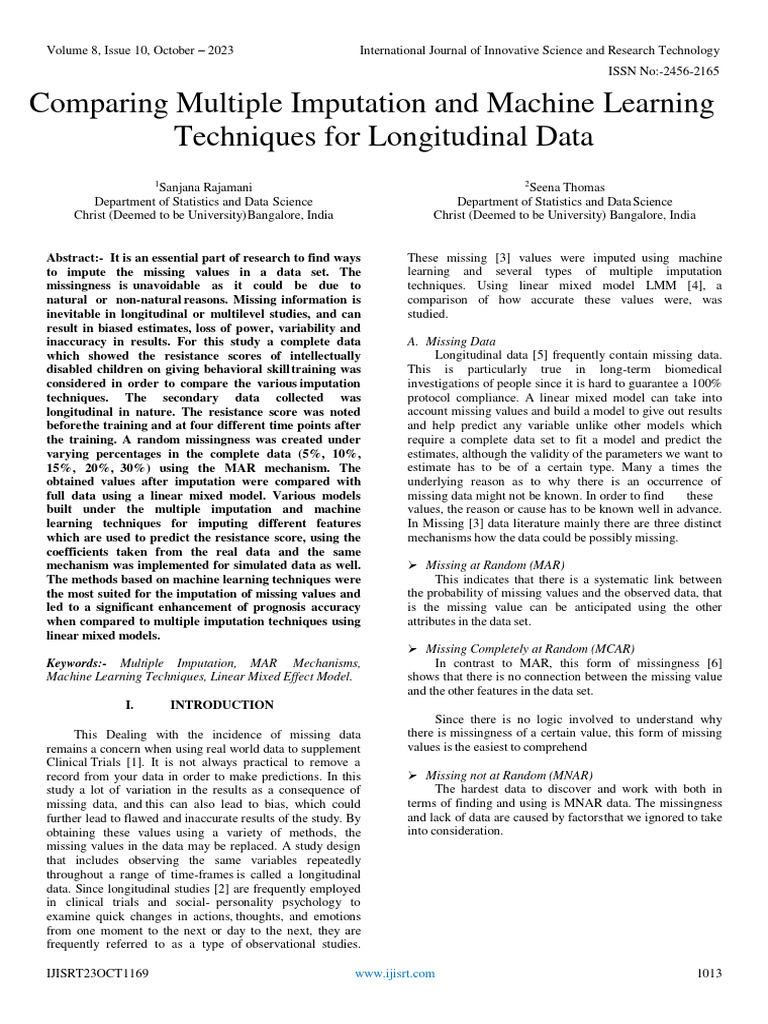 Comparing Multiple Imputation And Machine Learning Techniques For Longitudinal Data Pdf 7767