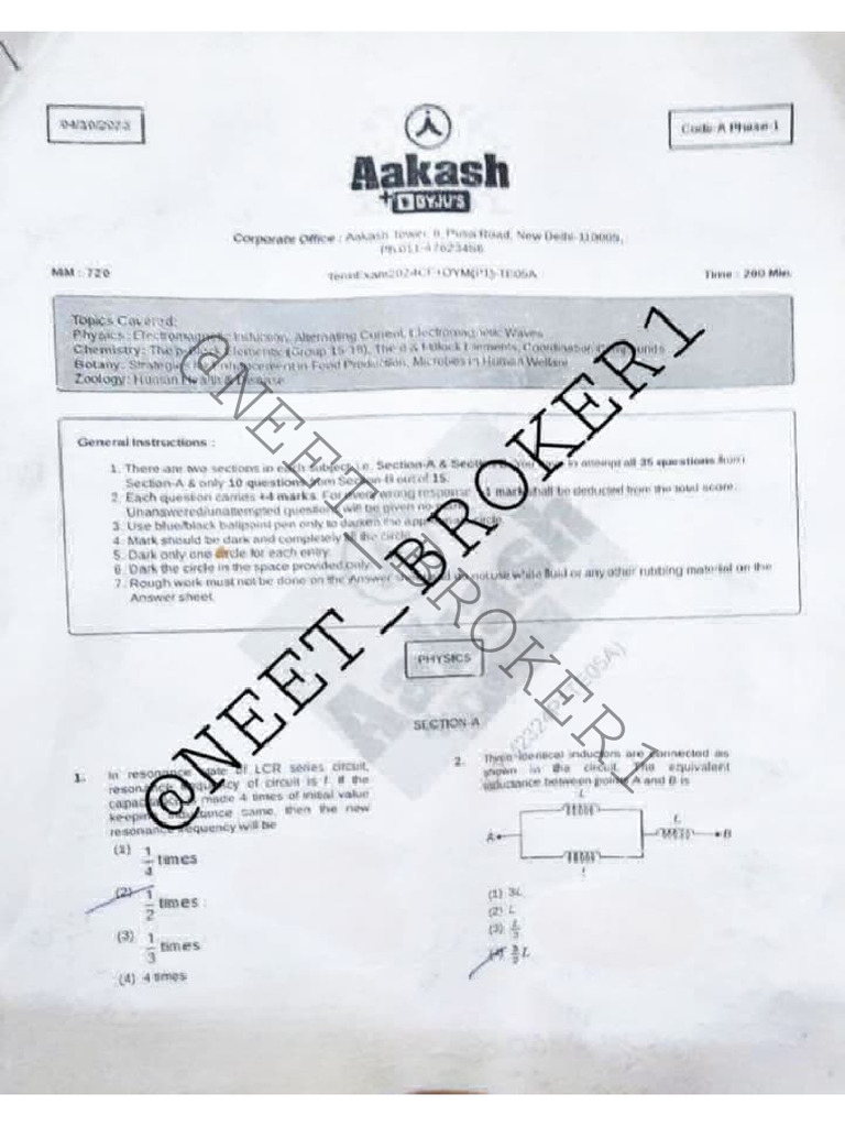 @neet - Broker1: Aakash | PDF | Inductor | Transformer