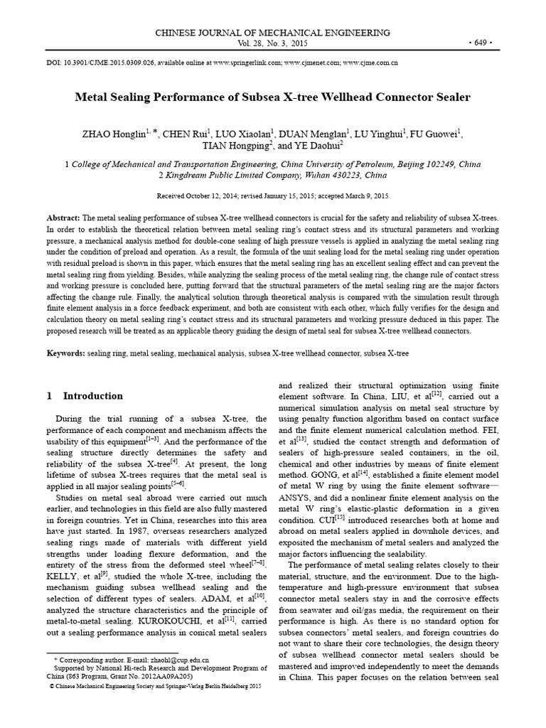 Metal Sealing Performance of Subsea X-Tree Wellhead Connector Sealer | PDF