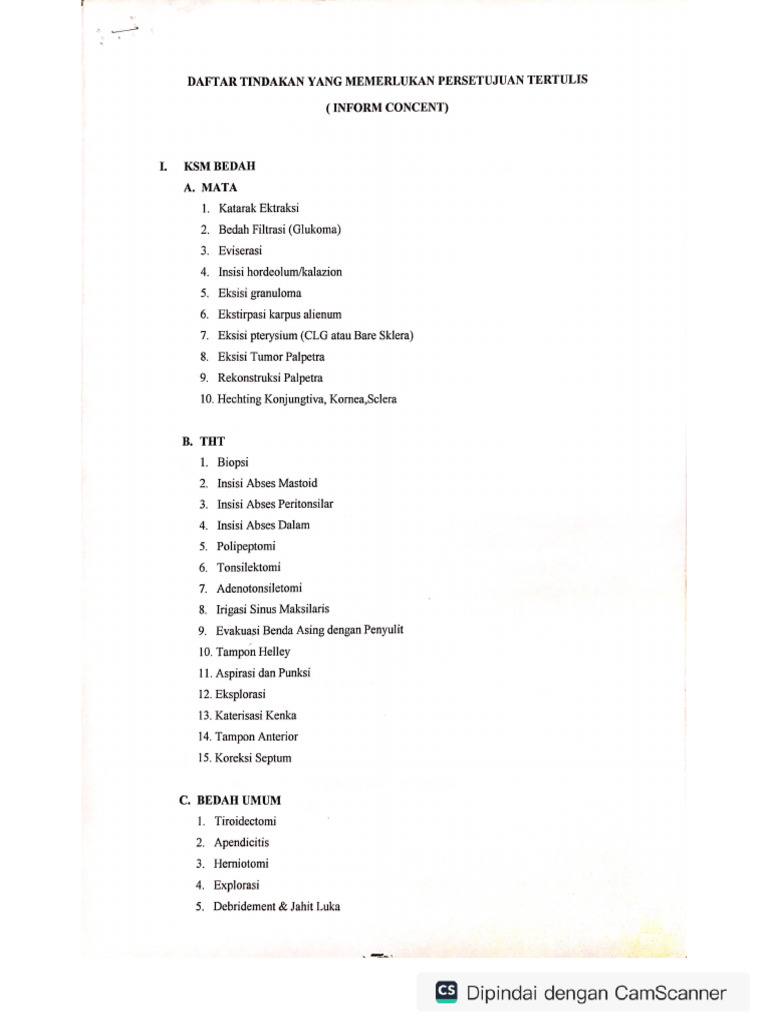 Daftar Tindakan Informed Consent | PDF