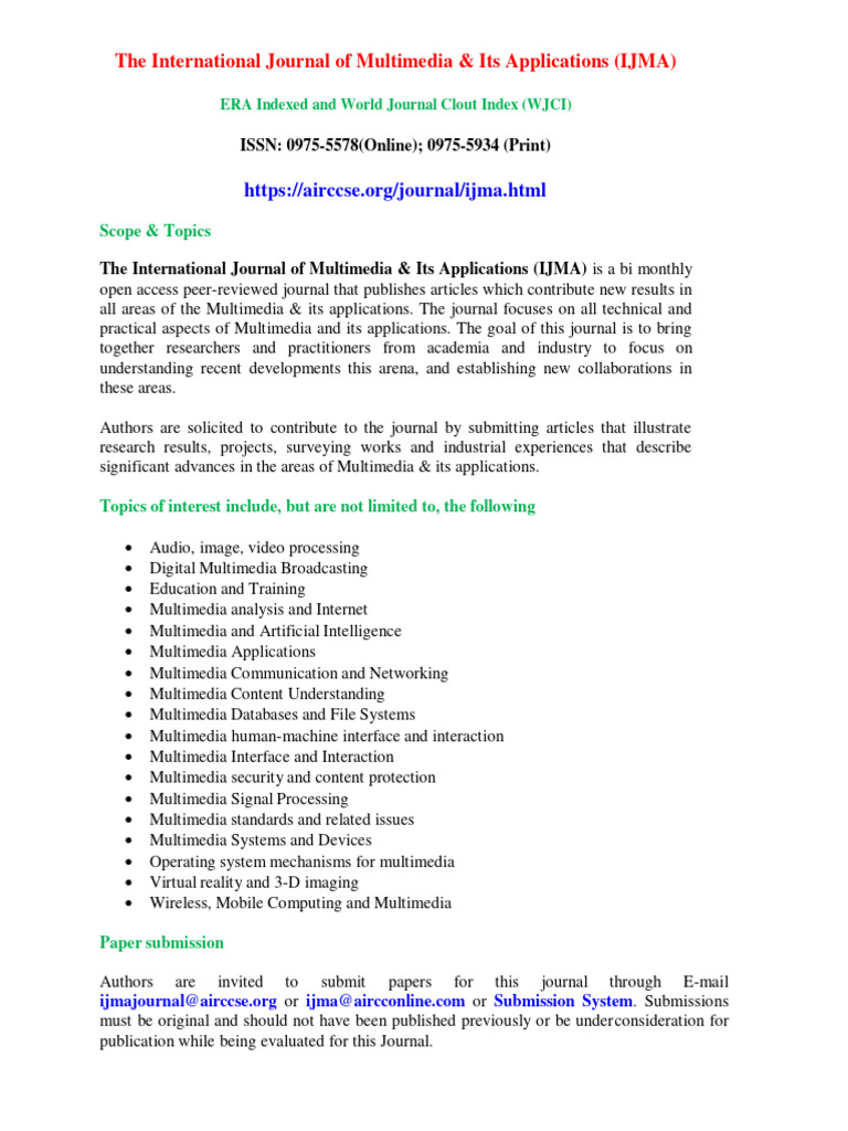 International Journal of Multimedia & Its Applications (IJMA) | PDF ...