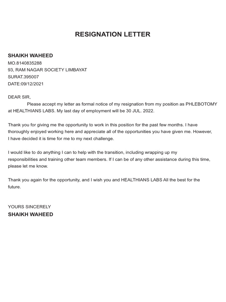 Resignation Letter | PDF