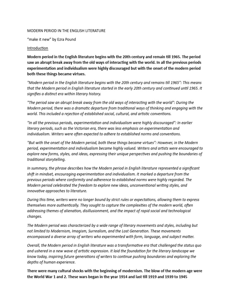 Modern Period in The English Literature | PDF | Modernism | English ...