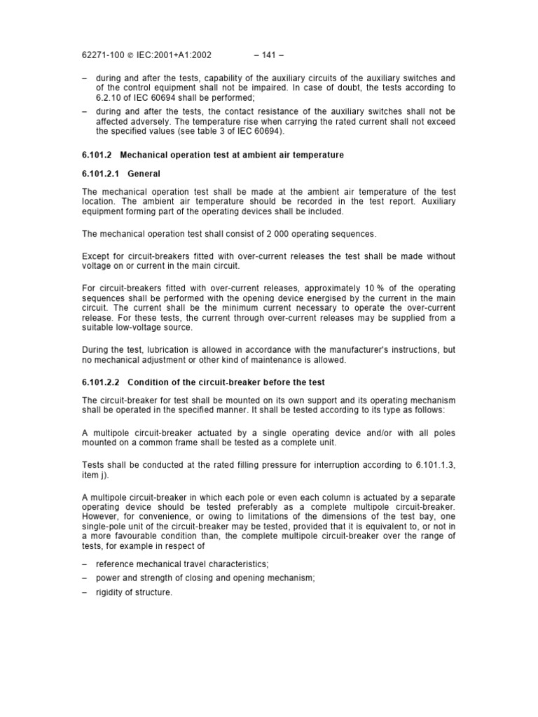 Clause 6.101.2. Mech Operation Class M1 | PDF | Switch | Electrical Components