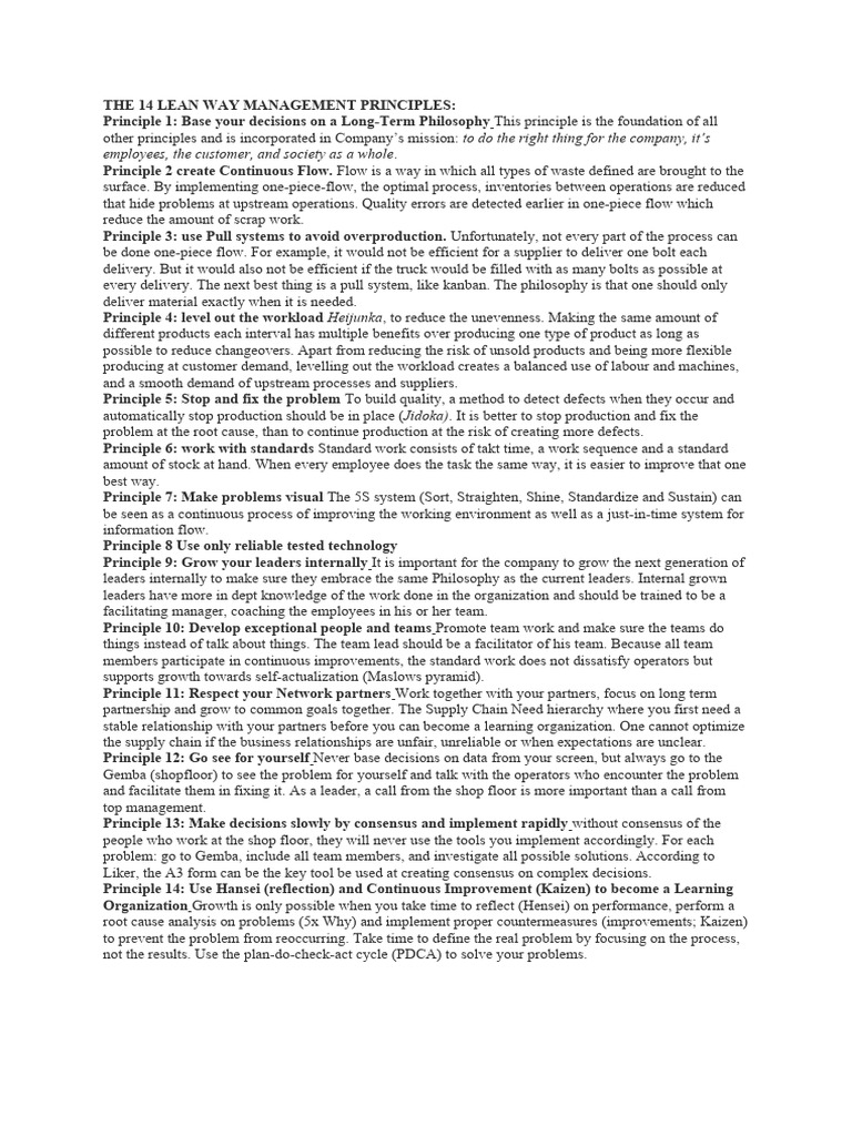 The 14 Lean Way Management Principles Dmaic VSM | PDF