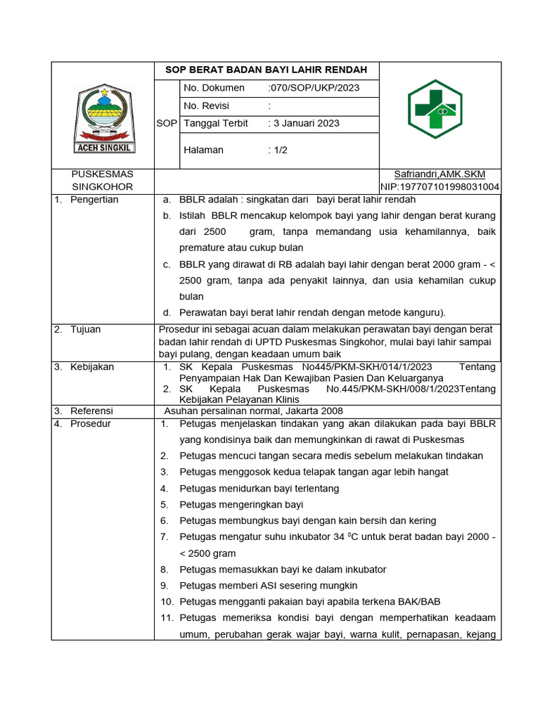 SOP BBLR Dan Daftar Tilik BBL | PDF