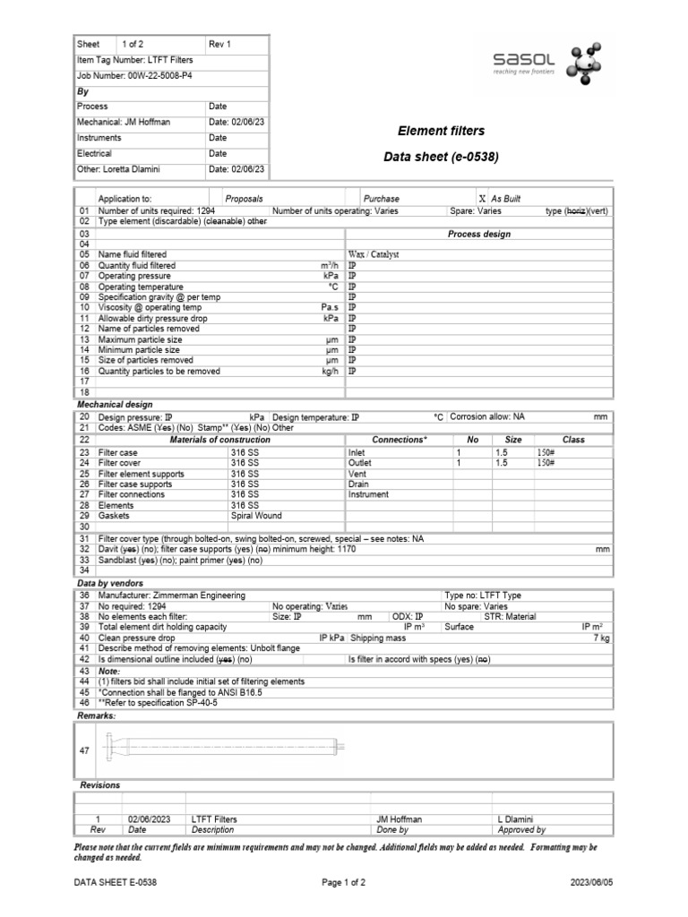 E-0538 - LTFT Filters Data Sheet | PDF | Stainless Steel | Filtration