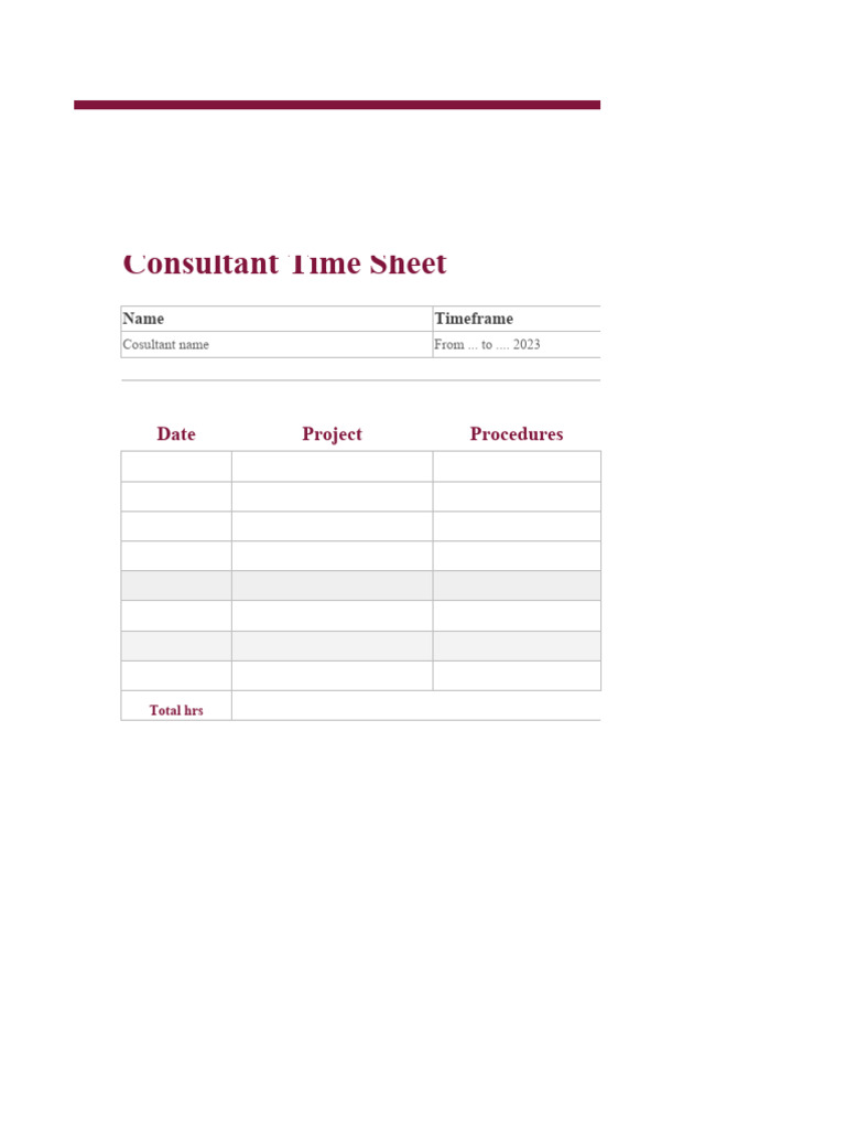 Consultant Time Sheet | PDF | Finance & Money Management | Art