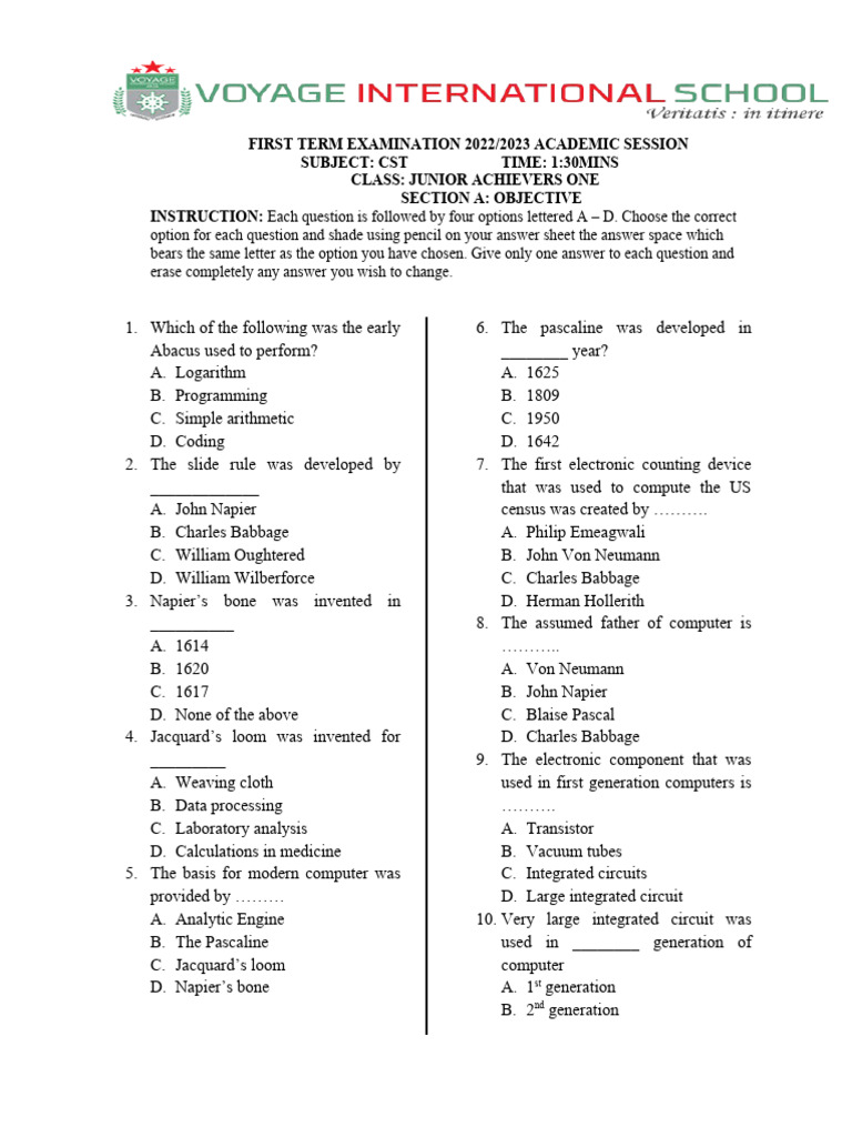 CST Jss 1 Mid-Term Question | PDF | Computing | Office Equipment