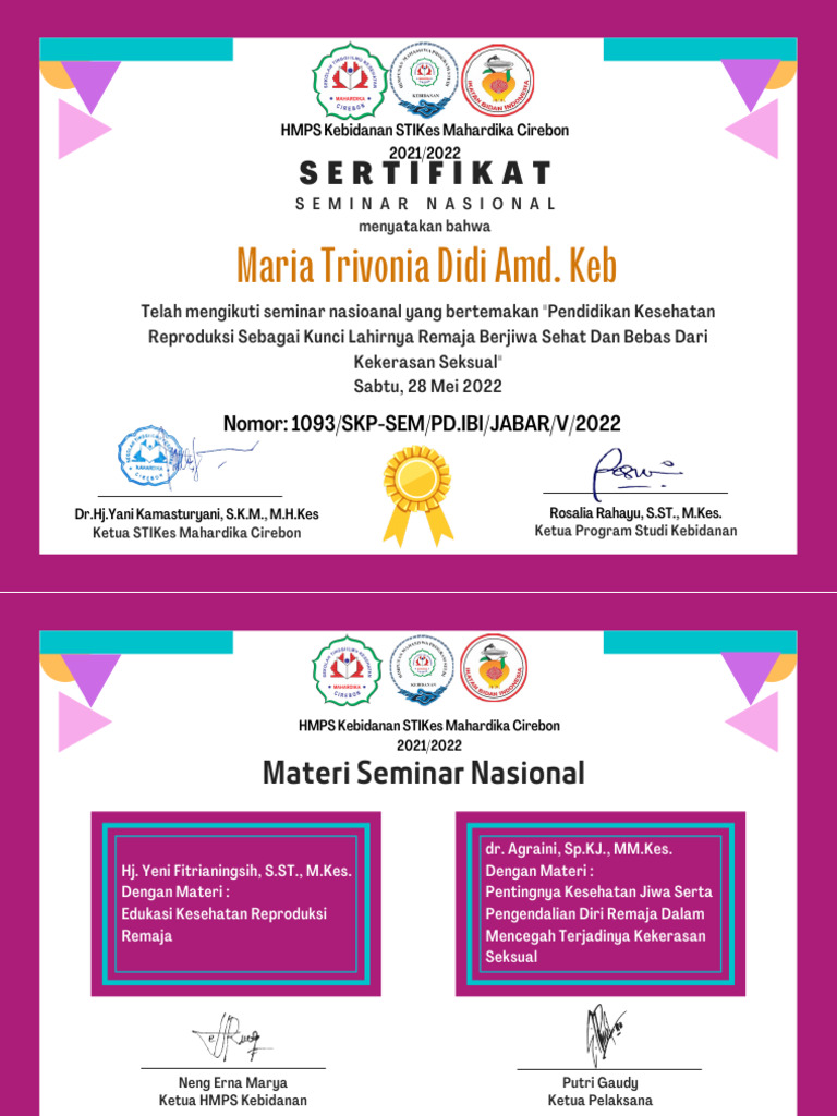 Sertifikat Seminar 1 | PDF | Pengembangan Diri