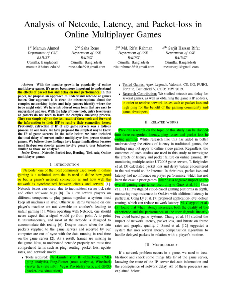 19 Analysis of Netcode Latency and Packet-Loss in Online Multiplayer Games CONF | PDF | Computer ...