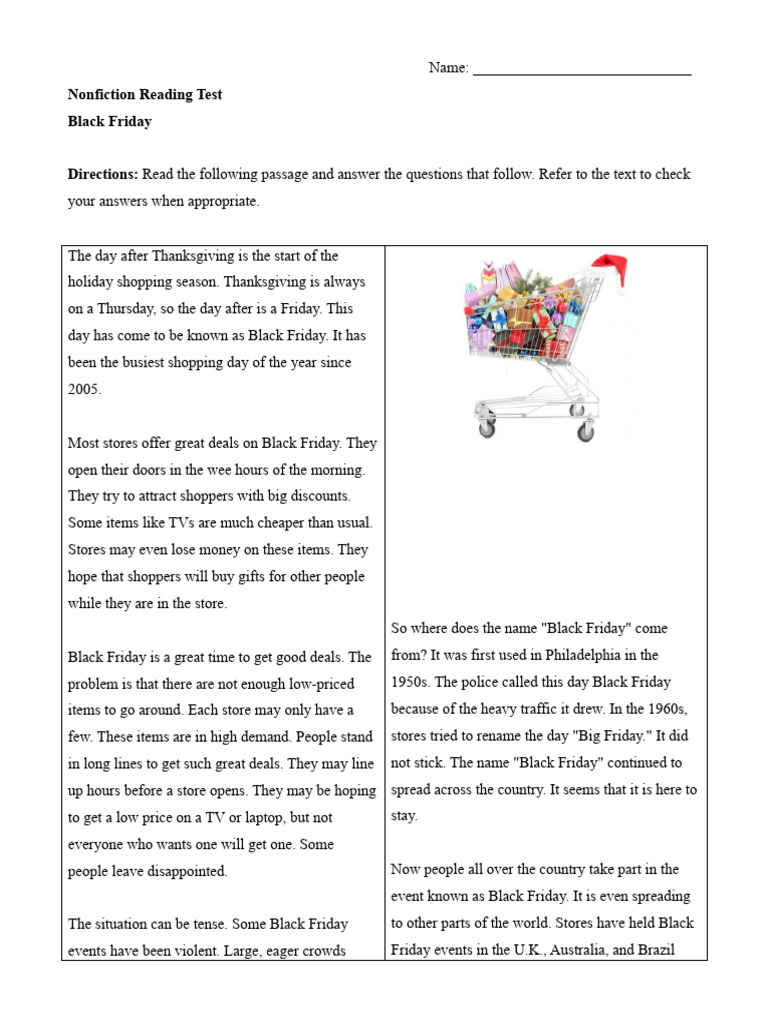 Nonfiction Reading Test Black Friday | Download Free PDF | Black Friday ...