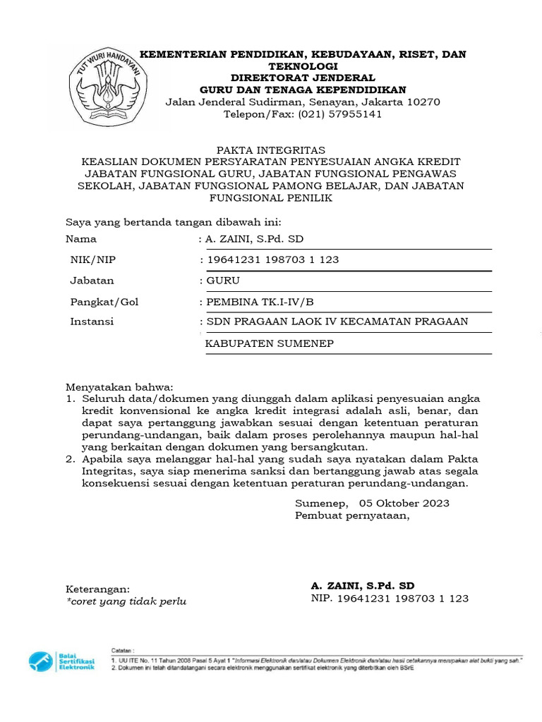 Pakta Integritas Simpakin | PDF