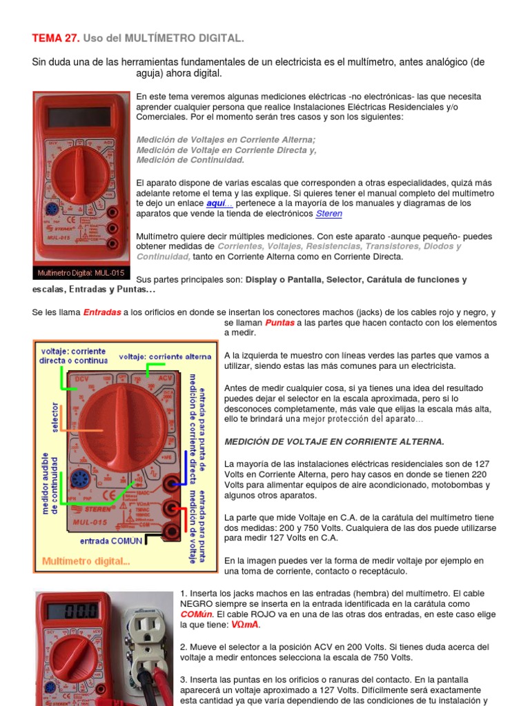 Uso Del Multímetro Digital | PDF | Batería (electricidad) | Corriente ...