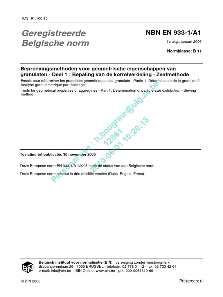 EN 933-1 - A1 (2006) en EN (GRANULATS - Granulométrie Par Tamisage) | PDF | L'Europe | Économie ...