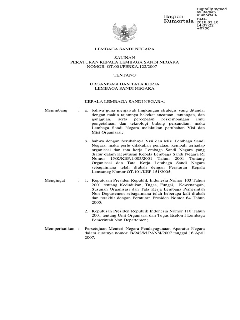 Perka Nomor 122 Tahun 2007 Signed | PDF
