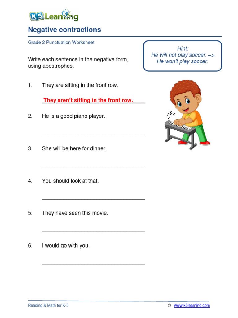 Grade 2 Negative Contractions A | PDF | Language Arts & Discipline
