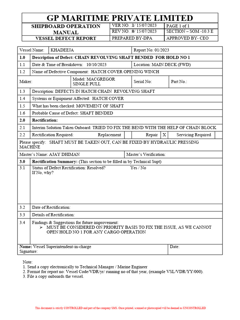 SOM 10.3 E Vessel Defect Report Rev 0.0 | PDF
