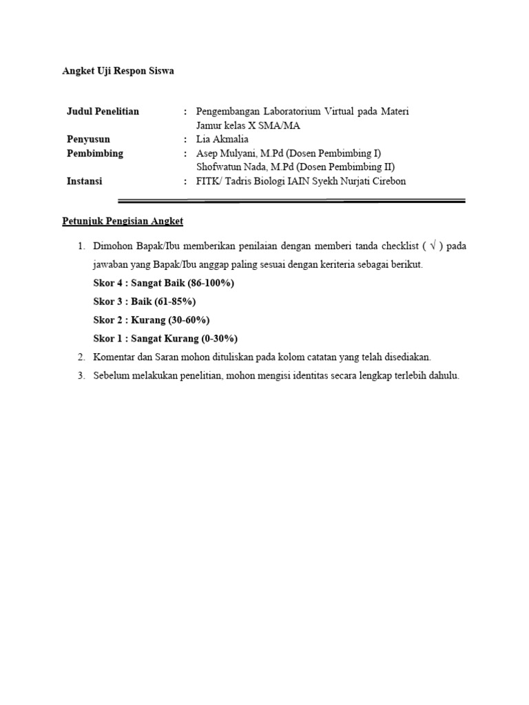 Angket REspon Siswa | PDF | Karier & Perkembangan | Ilmu Sosial