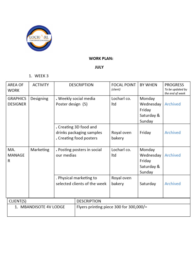 July Work Plan | PDF