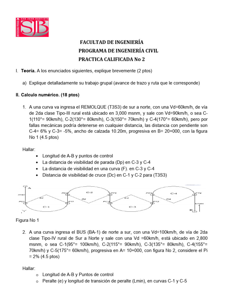 UPSJB PRACTICA CALIFIC 2 DISEÑO GEONOMETRICO DE VIAS 20-10-2021 | PDF | Transporte ferroviario ...