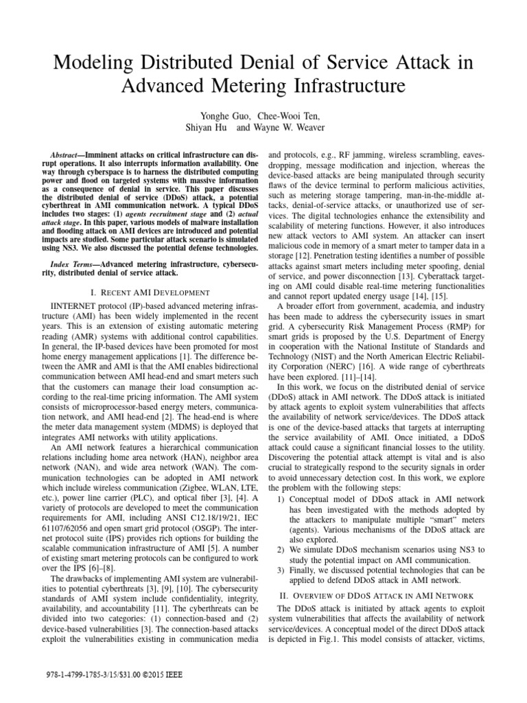 2015 - Modeling Distributed Denial of Service Attack in Advanced Metering Infrastructure | PDF ...