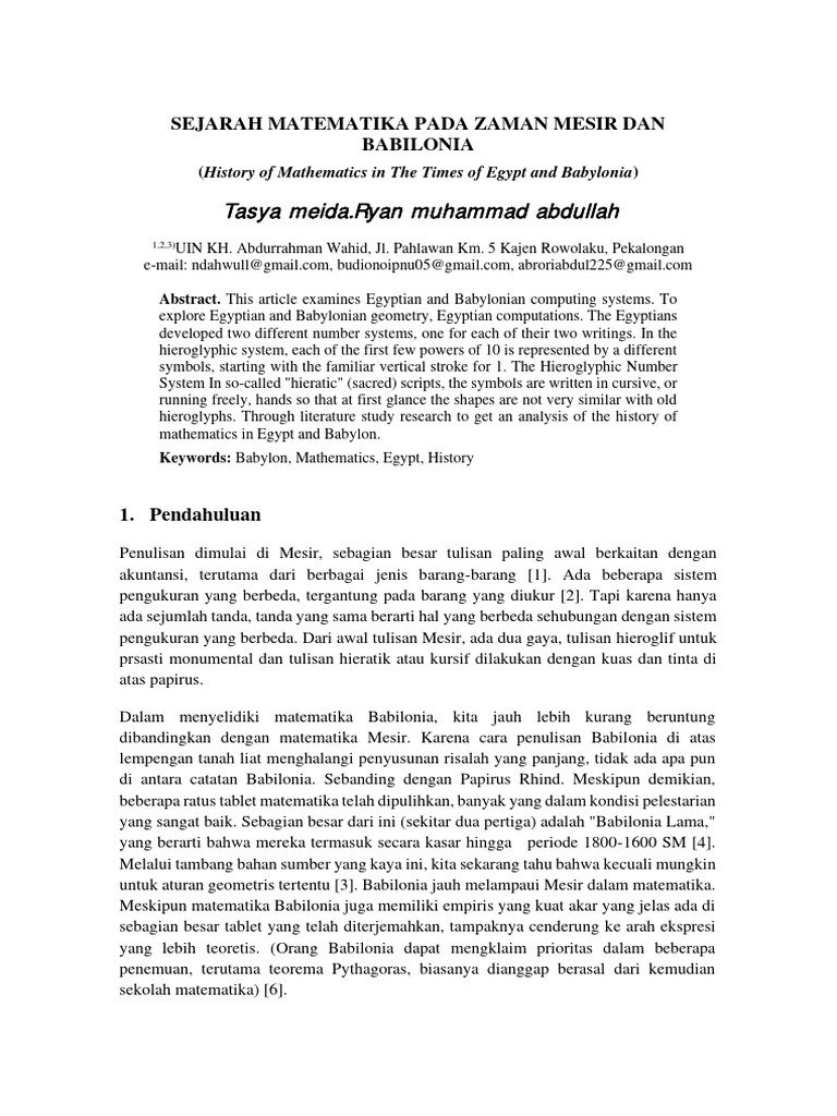 Sejarah Matematika Babilonia dan Mesir | PDF | Ilmu Sosial