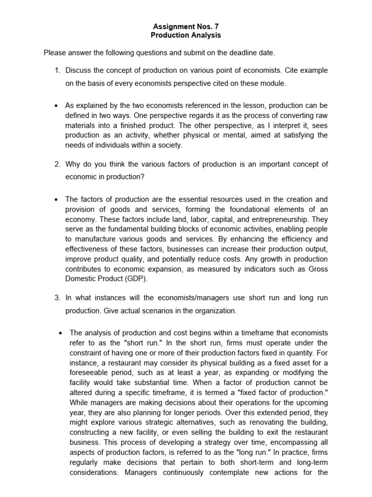 Production Analysis and Economic Factors | PDF | Economics | Factors Of ...