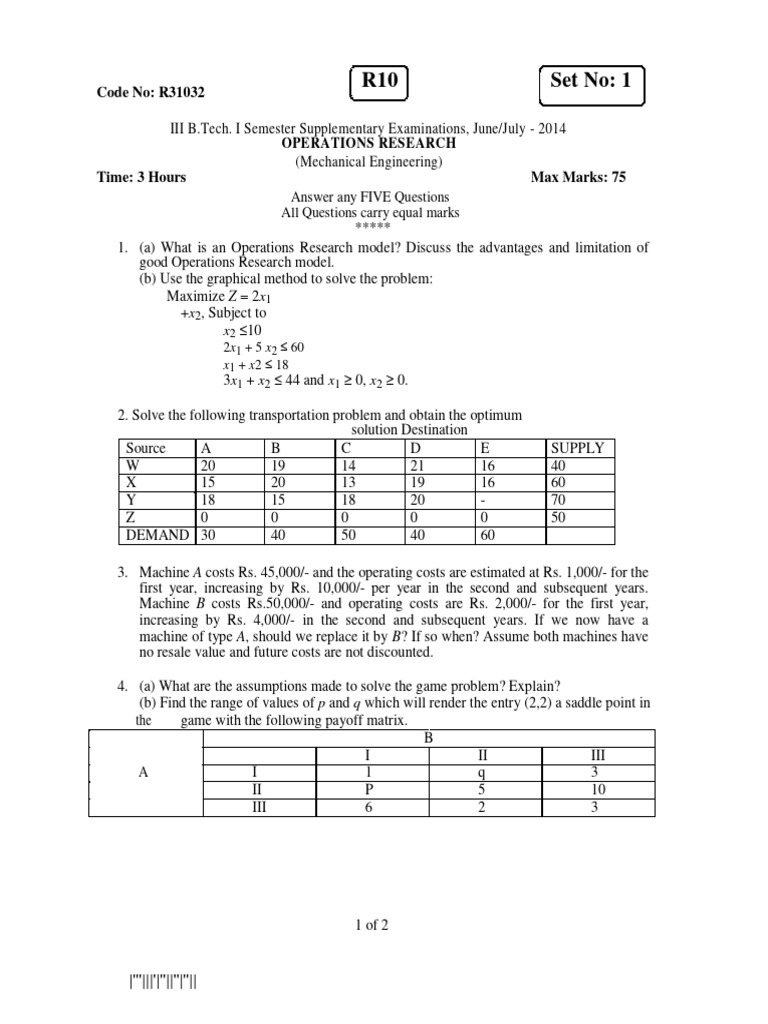 III I Mech Or-July-2014 | PDF | Mathematical Optimization | Inventory