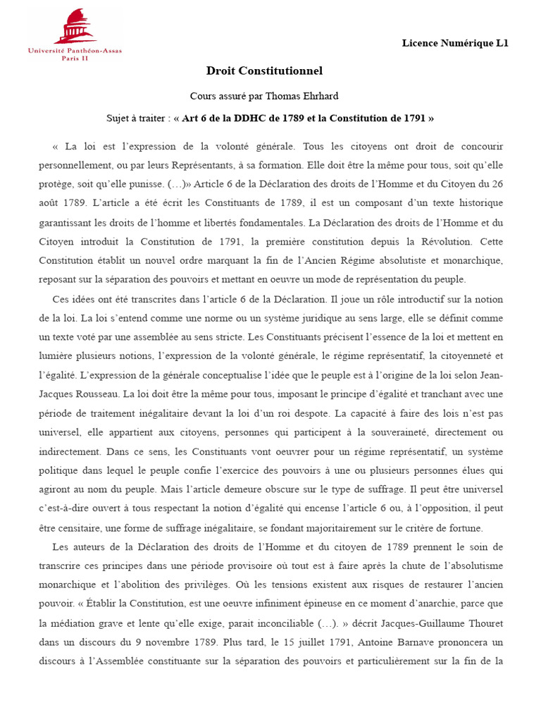 Article 6 DDHC Et Constitution de 1791 | PDF | Politique