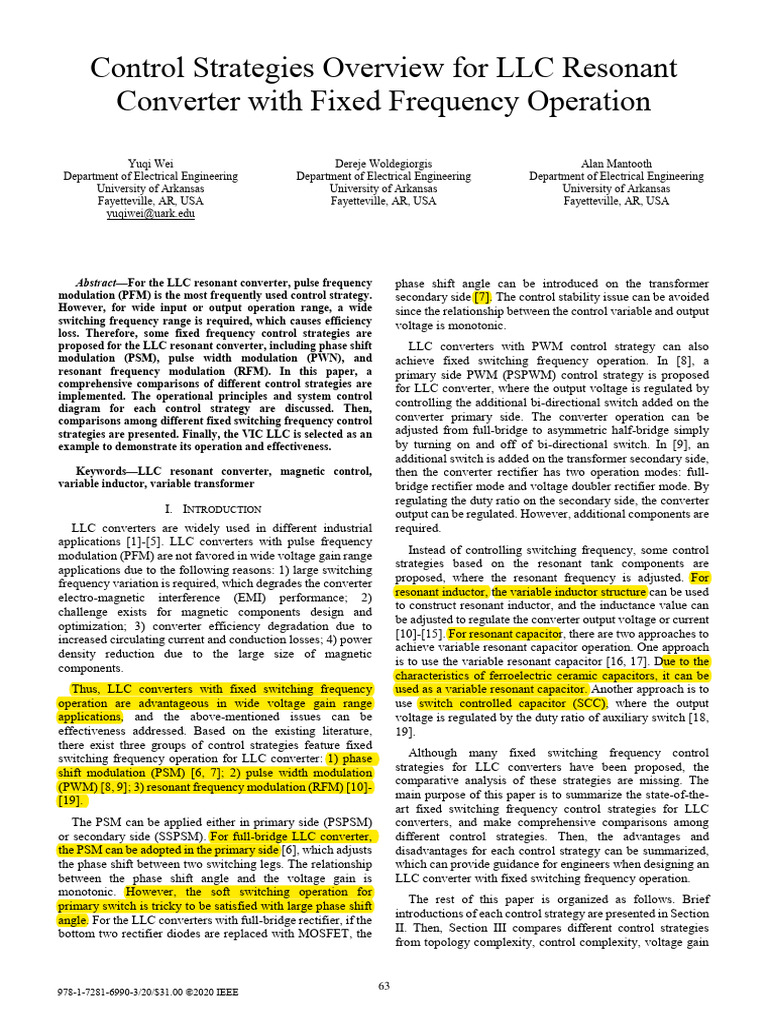 Control Strategies Overview For LLC Resonant Converter With Fixed ...