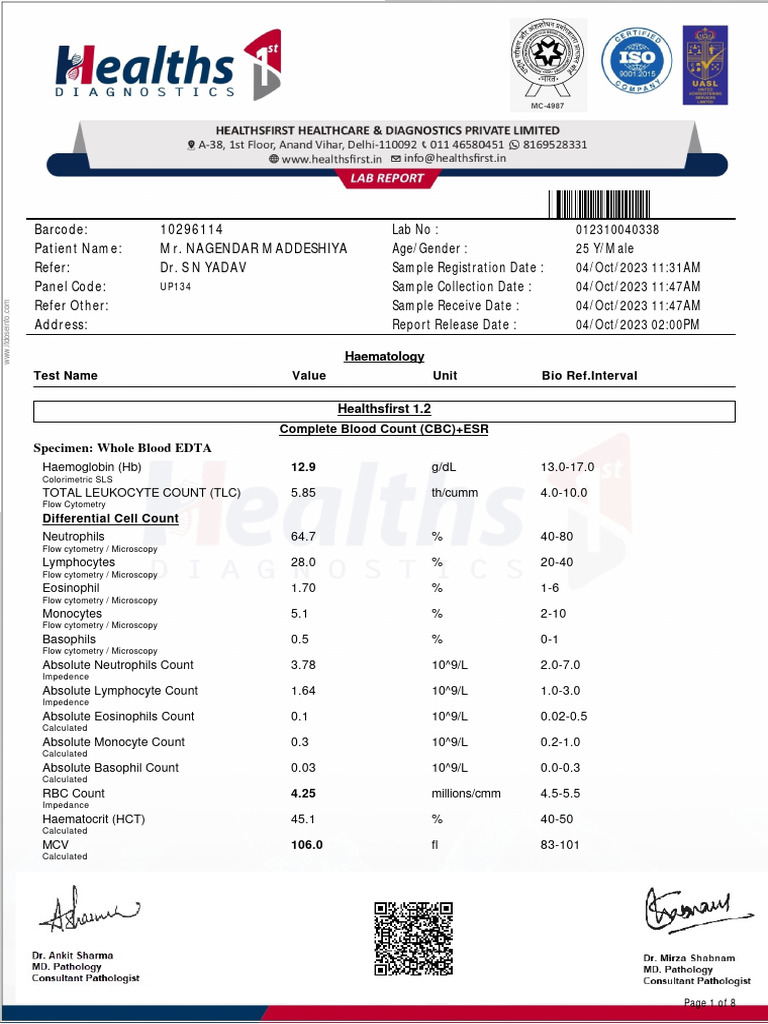 Lab Report New | PDF | Glycated Hemoglobin | Medical Specialties