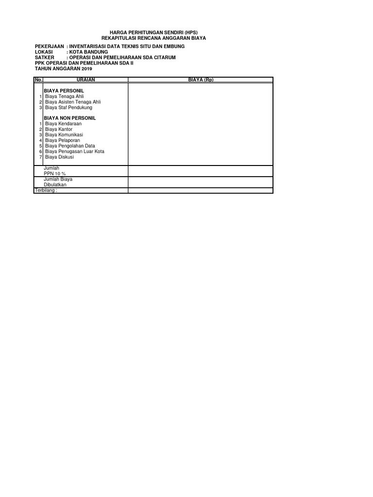 Blanko RAB Inventarisasi Data Teknis Situ Dan EMbung | PDF