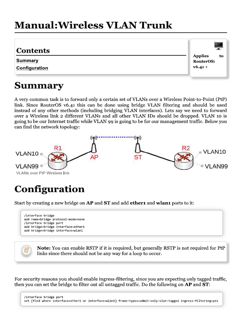 Wireless VLAN Trunk | PDF