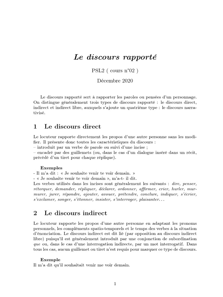 Types de discours rapporté en français | PDF | Verbe | Syntaxe