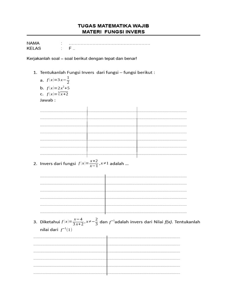 Latihan Soal Fungsi Invers | PDF