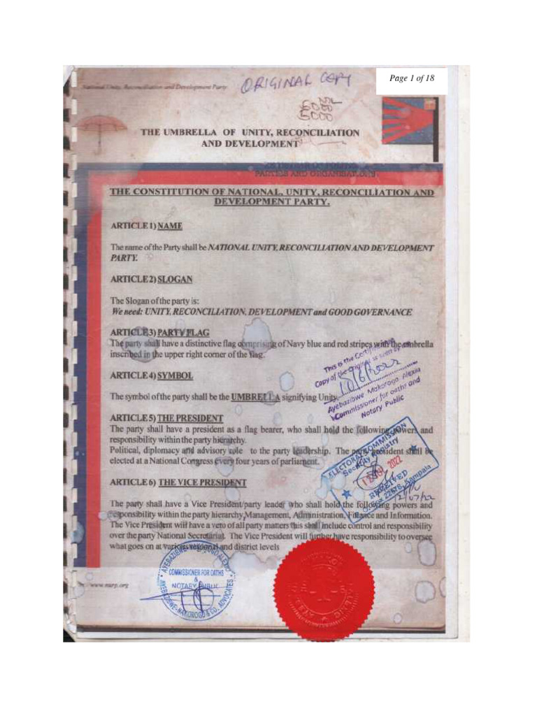 The Original Copy of The Constitution of National Unity Platform (NUP ...