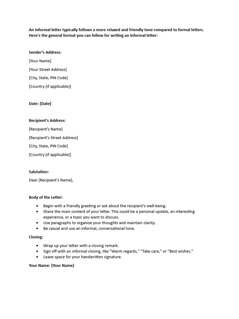 Informal Letter Writing Guide | PDF