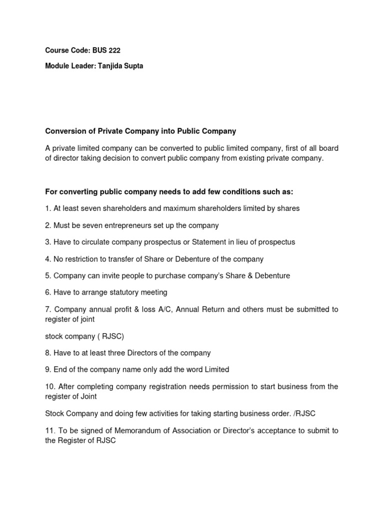 Private to Public Company Conversion Guide | PDF | Stocks | Companies
