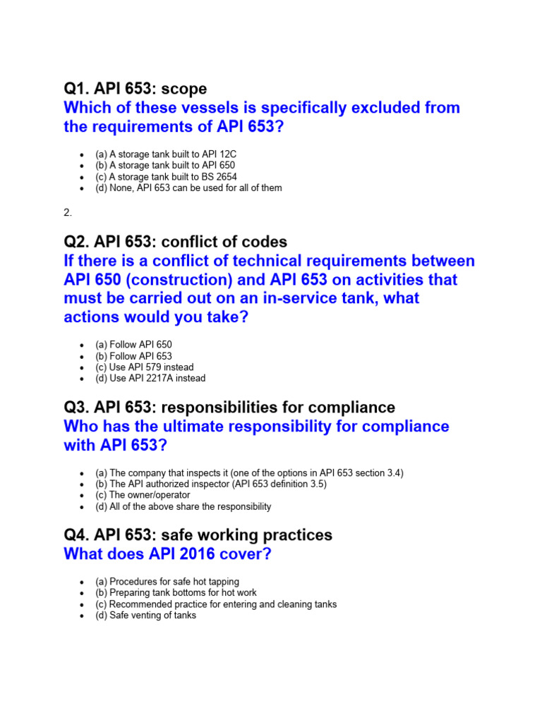 API 653 Questions CH 1 | PDF