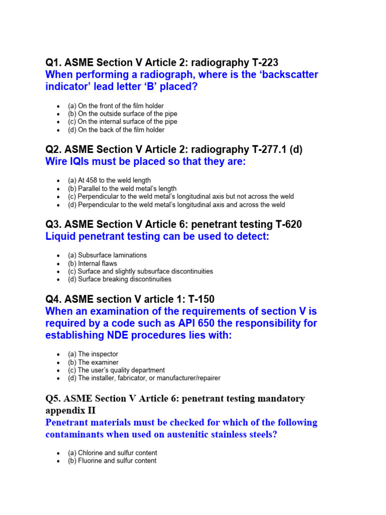 ASME V Questions | PDF | Nondestructive Testing | Applied And ...