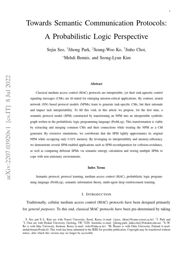 Towards Semantic Communication Protocols - A Probabilistic Logic Perspective 2022 | PDF ...