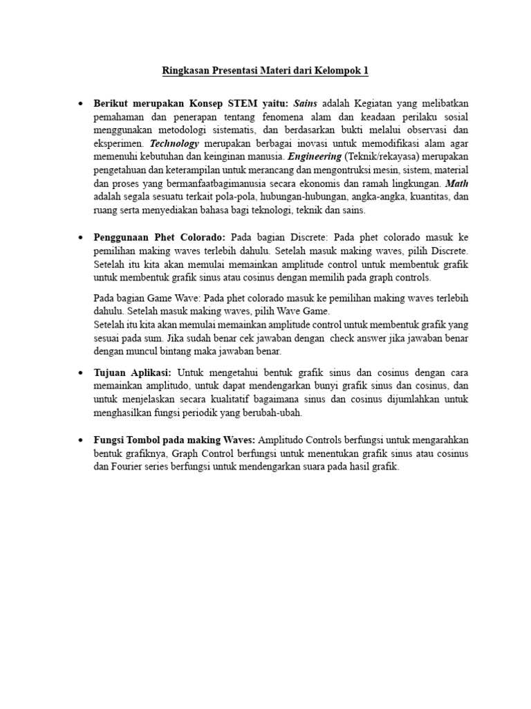 Ringkasan Hasil Presentasi STEM | PDF