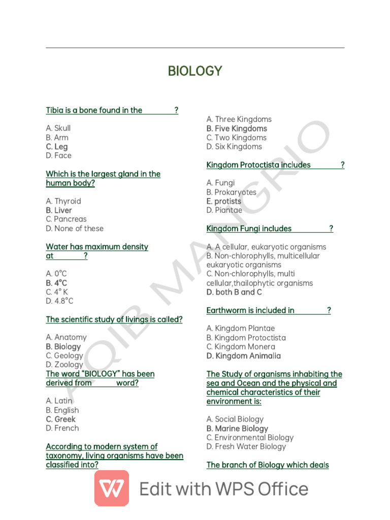 BIOLOGY For Pre Science | PDF | Biology | Cell (Biology)